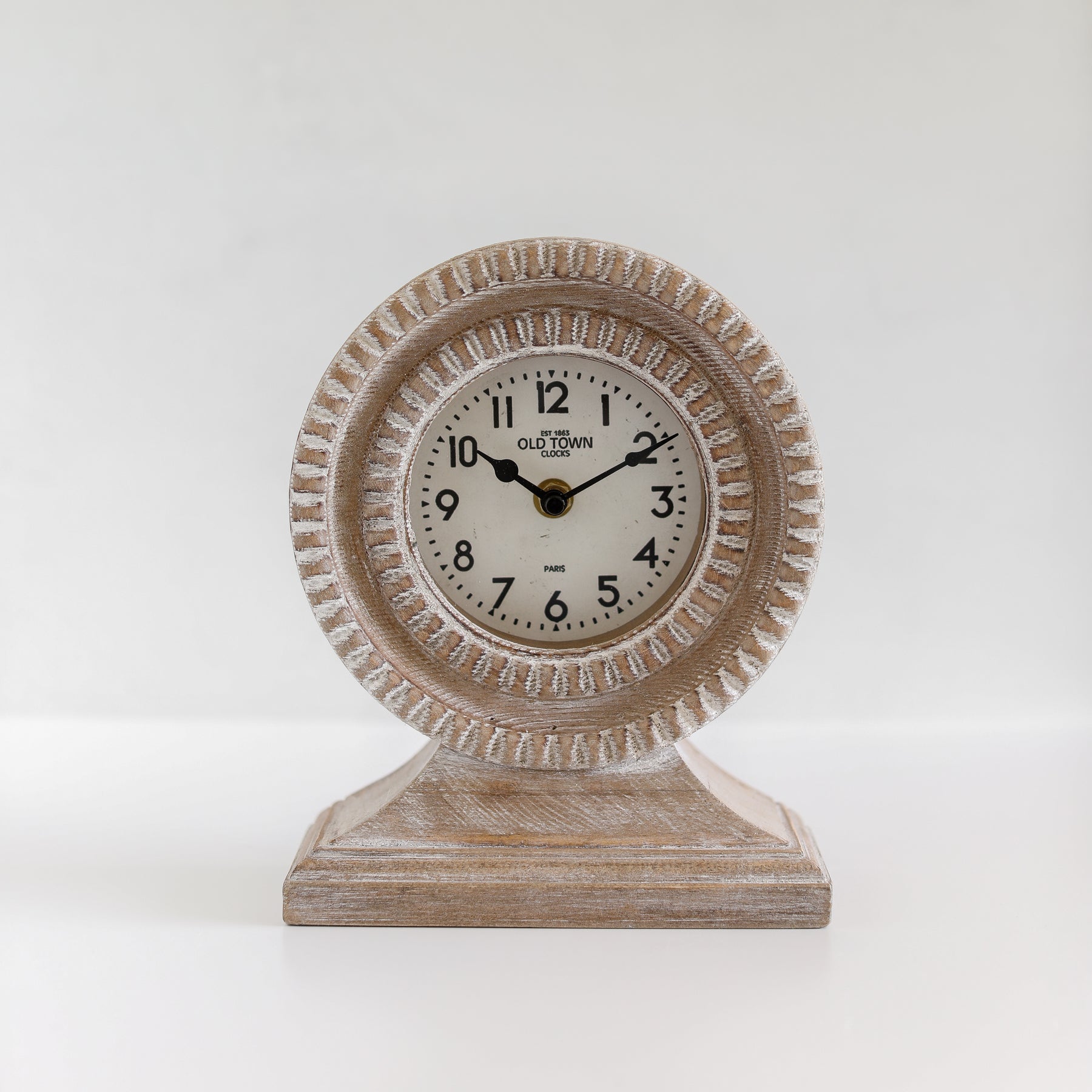 Textured Wood Pedestal Tabletop Clock – Grow + Gather