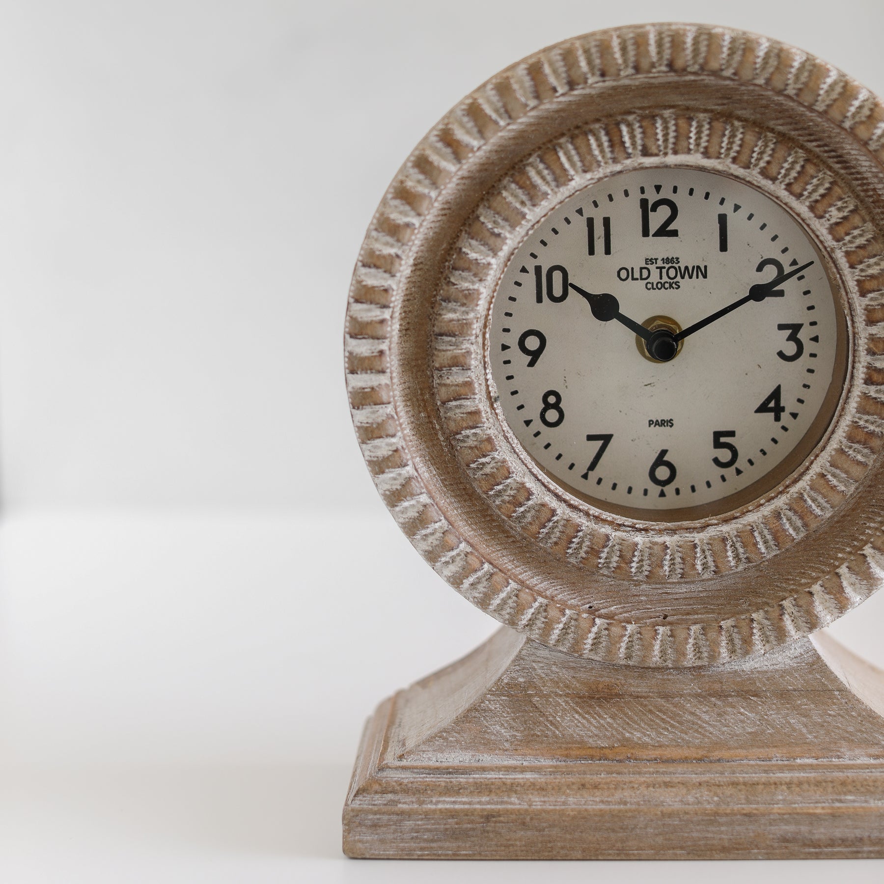 Textured Wood Pedestal Tabletop Clock – Grow + Gather